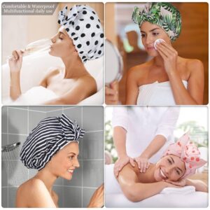 2 PCS Shower Caps for Women Resuable Waterproof Adjustable Shower Caps with Bowknot Hair Bath Cap for Natural Hair