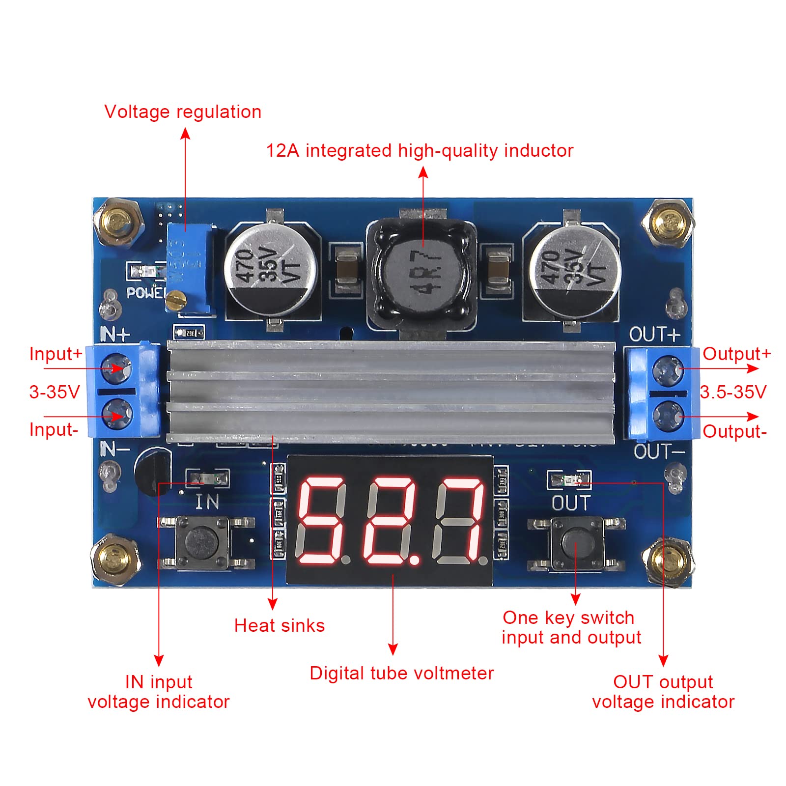 Coliao 3pcs LTC1871 DC-DC Step Up Booster Converter 3-35VDC to 3.5-35VDC 100W High Power Output with LED Voltmeter DC-DC Step Up Module Power Supply Voltage Regulator