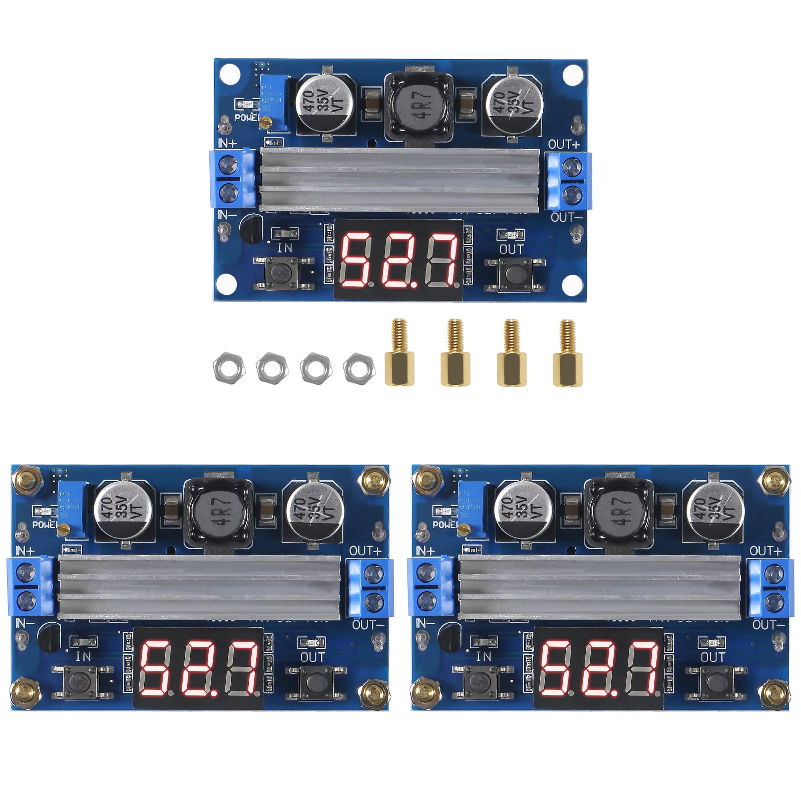 Coliao 3pcs LTC1871 DC-DC Step Up Booster Converter 3-35VDC to 3.5-35VDC 100W High Power Output with LED Voltmeter DC-DC Step Up Module Power Supply Voltage Regulator