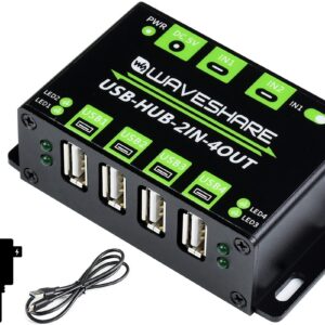 Industrial Grade USB HUB with 4X USB 2.0 Ports, Switchable Dual Hosts, Support Multi System Multi Protections ESD Protection TVS Diode Compatible with Linux, Windows 11/10 / 8.1/8 / 7 / XP