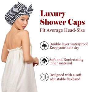 2 PCS Shower Caps for Women Resuable Waterproof Adjustable Shower Caps with Bowknot Hair Bath Cap for Natural Hair