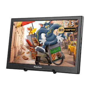 pisichen portable monitor 17.3 inch external monitor hd 1600x900 screen, 5ms, 60hz, usb & hdmi ports, gaming monitor compatible for pc ps3 ps4 laptop ras pi