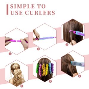 60pcs Heatless Hair Curlers Spiral and Wave Styling Kit 2 Styles No Heat Curlers with 2 Pieces Hooks for Women Girl's Short Medium and Long Hair((12 Inch/30 cm) Brown