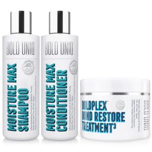 bold uniq boldplex 3 bond restore treatment & moisturizing shampoo & conditioner bundle. hydrating & conditioning, adds moisture & shine. paraben & sulfate free. vegan & cruelty free.