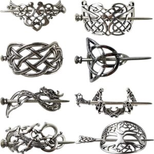 gxxmei 8pcs hair clips, viking celtic hair sticks, celtic knot hairpin, retro silver vintage metal hair barrette, viking jewelry clip, minimalist hair accessories for women and girls