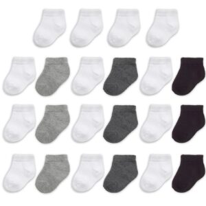 fruit of the loom baby 22-pack grow & fit flex zones low cut stretch socks - unisex, girls, boys (0-6 months, grey)