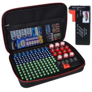 battery organizer storage box with tester:battery vault case fireproof waterproof explosionproof holder box with tester bt-168 checker carrying case container bag fit for 200+ batteries aa aaa c d 9v