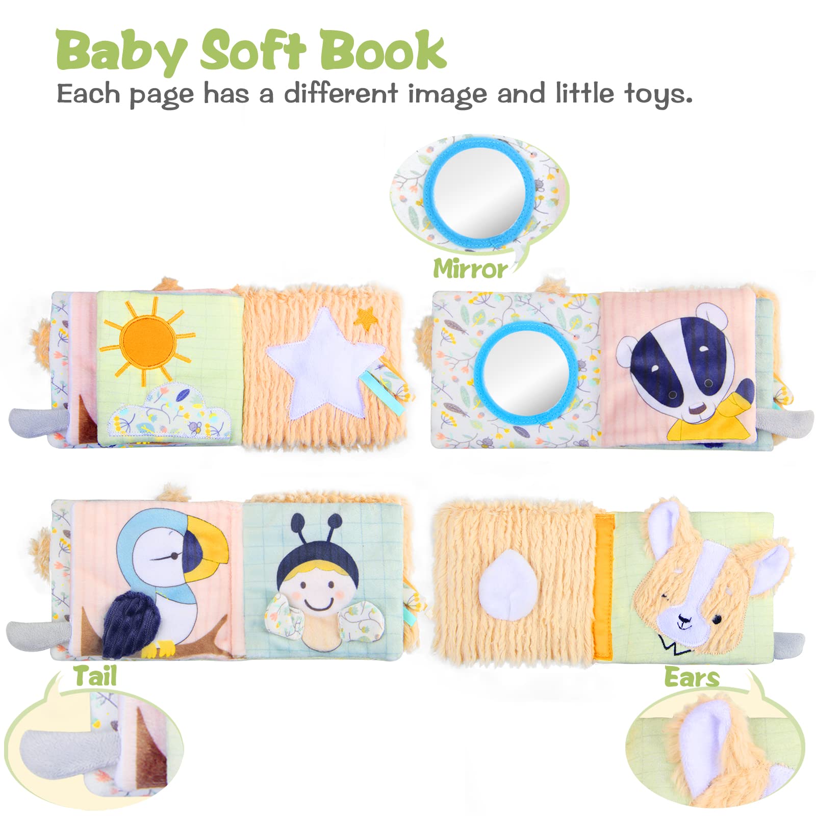 Babies Soft Books Crinkle Cloth Books for Babies Baby Teether Books High Contrast Baby Toys Touch and Feel Books for Infants Baby Toys (Dog)