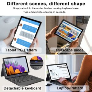 2023 Newest Android 11.0 Tablet, 2 in 1 Tablet 10 Inch, 5G Dual WIFI Tablet with Keyboard, 64GB ROM + 6GB RAM, 256GB Expand, Quad-Core Processor, 2 Card Slot, 13MP Camera, WIFI/ Bluetooth/OTG - Silver