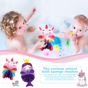 2 Pcs Bath Loofahs Kids Toddler Body Loofahs Cute Cartoon Kids Loofah Kid Bath Sponges Loofah Bath Pouf Body Scrubber Mesh Loofah Sponges for Children Shower Washing Exfoliating (Unicorn, Princess)