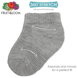 Fruit of the Loom Baby 22-Pack Grow & Fit Flex Zones Low Cut Stretch Socks - Unisex, Girls, Boys (0-6 Months, Grey)