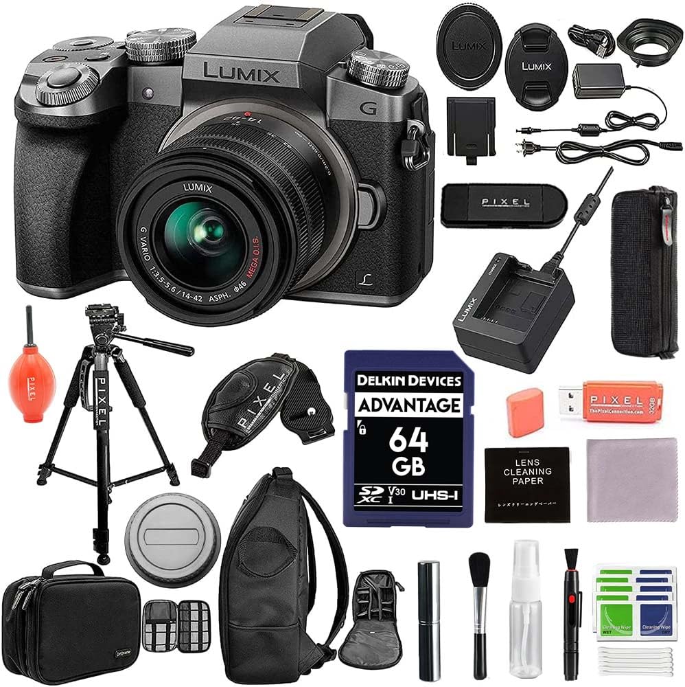 Panasonic LUMIX G7 4K Digital Camera, with LUMIX G Vario 14-42mm Mega O.I.S. Lens, Advanced Accessory and Travel Bundle (3 Years Panasonic Warranty) (Silver)