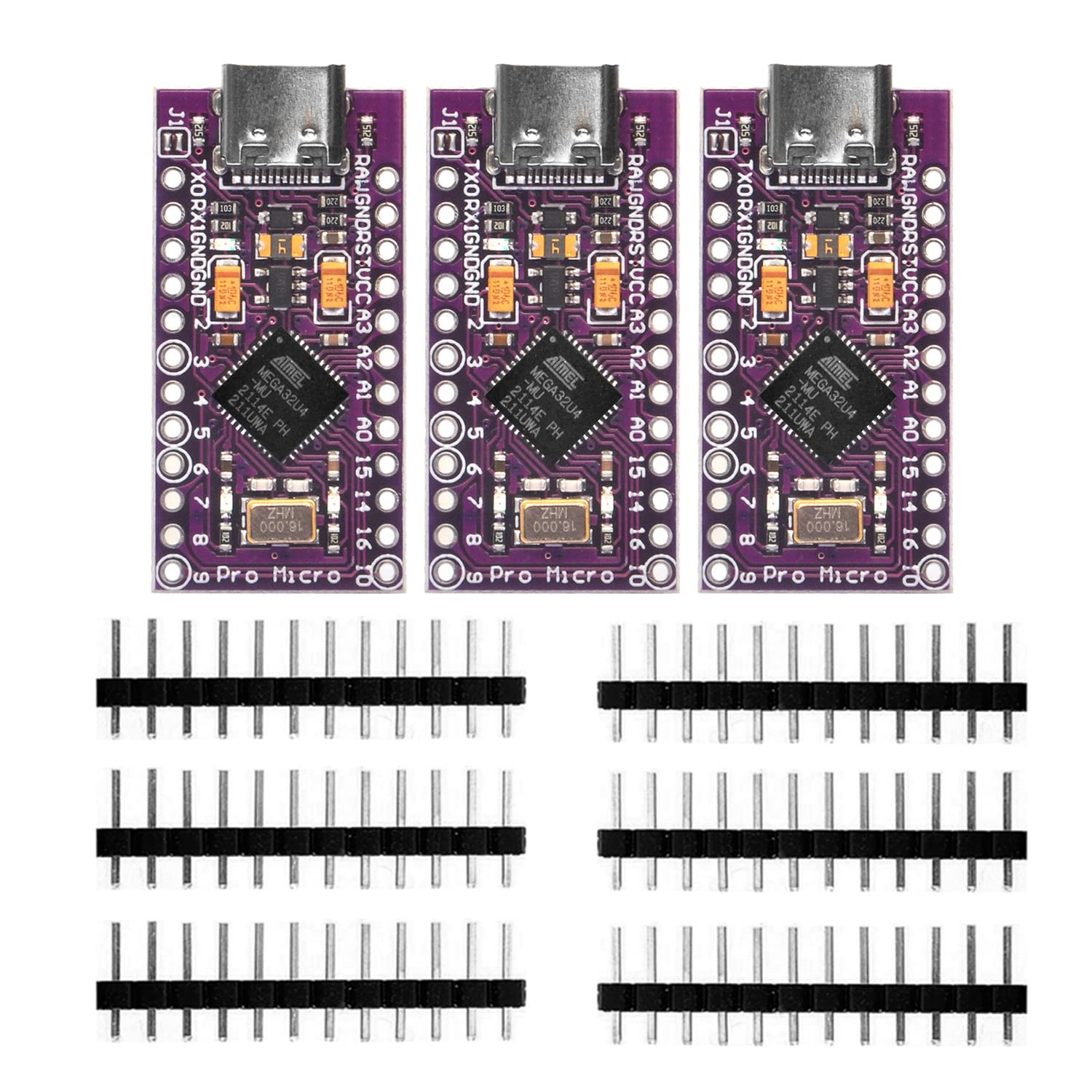 OSOYOO 3pcs Pro Micro Board ATmega32U4 Leonardo 5V/16MHz Module Board Type C Port for Arduino