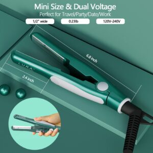 Small Flat Iron for Pixie Haircut:1/2 Inch Nano Titanium Curved Plates Straightener,Mini Travel Hair Straightener for Short Hair,Tiny Portable Hair Straightening Irons