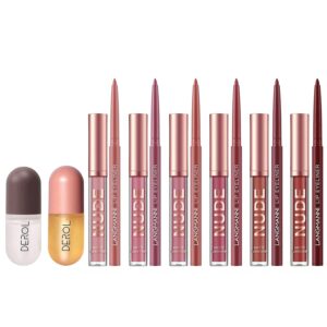 derol lip plumper set,natural lip plumper and lip care serum,lip enhancer for fuller,12pcs matte liquid lipstick + lipliner pens set, matte liquid long-lasting wear non-stick cup waterproof lip gloss