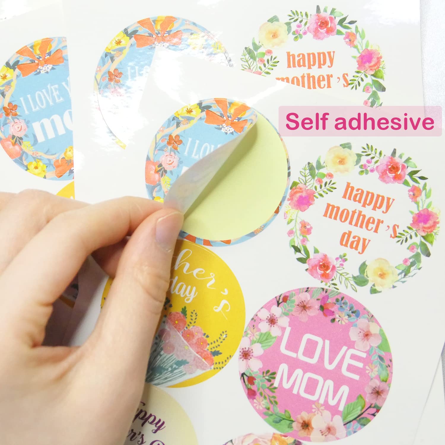 HADDIY Happy Mothers Day Stickers,144 Pcs 2 Inches Floral Mom Labels Stickers in Bulk for Mother's Day Cards,Cookies,Envelopes Seals,Flowers and Gifts Wrapping Decoration