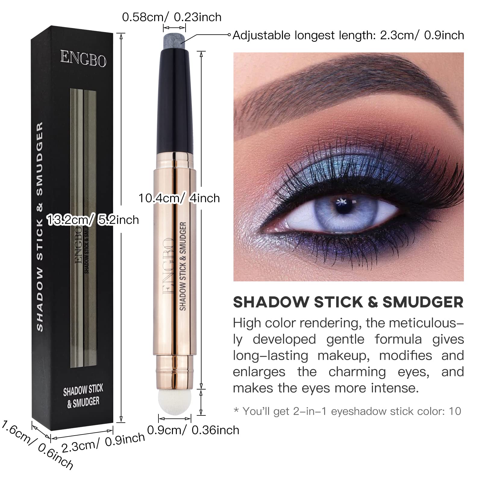 LOKFAR Eye-Shadow Stick Makeup Cosmetics Eye Brightener Stick, Rotatable Cream Eye Shadow Pencil, Glitter Shimmer Eyeshadow Stick with Soft Brush for Eye Makeup (10# Silver Gray Shimmer)