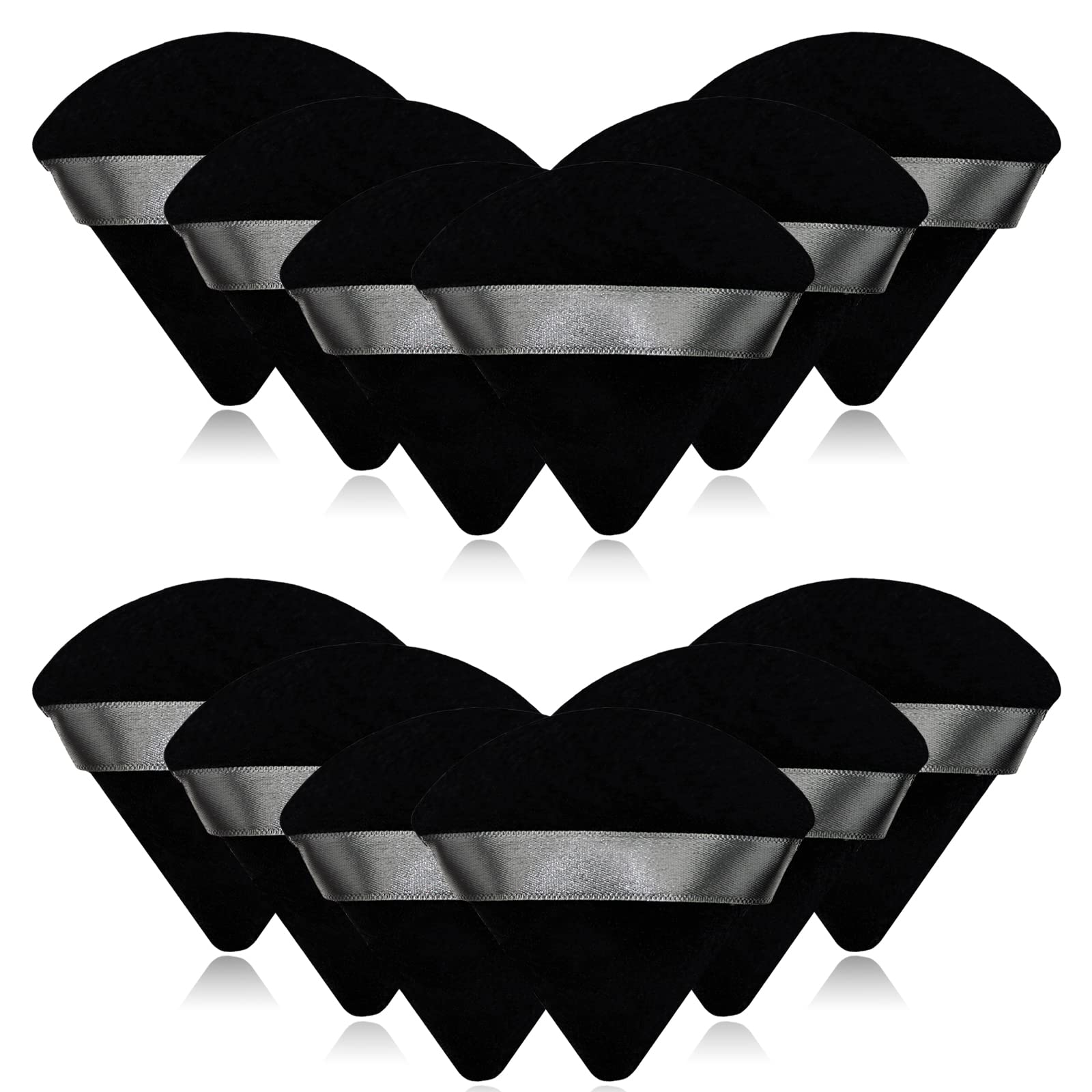 12 Pieces Black Cosmetic Powder Puff,2.76 inch Portable Soft Sponge Setting Face Puffs,Triangle Velvet Powder Puff with Ribbon Band Handle for Loose Powder Body Powder Makeup Tool