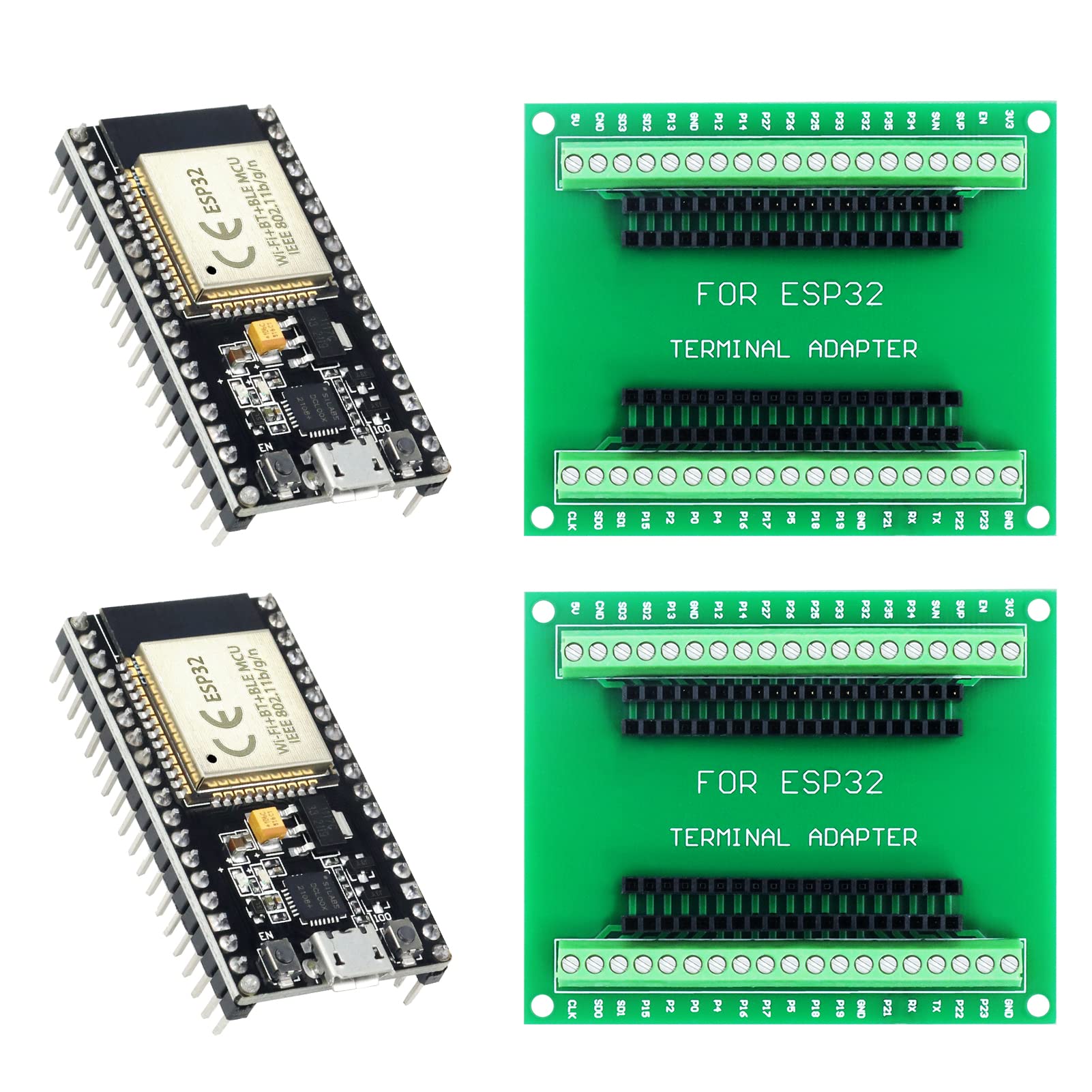 KeeYees 2pcs ESP32 WiFi Development Board with 2pcs Breakout Board (38PIN)