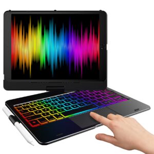 typecase touch ultra case with keyboard for ipad 9th generation (10.2", 2021)- trackpad, rgb backlight, 360° rotatable, thin & light for 8th gen (2020), 7th gen (2019), air 3, pro 10.5 (black)