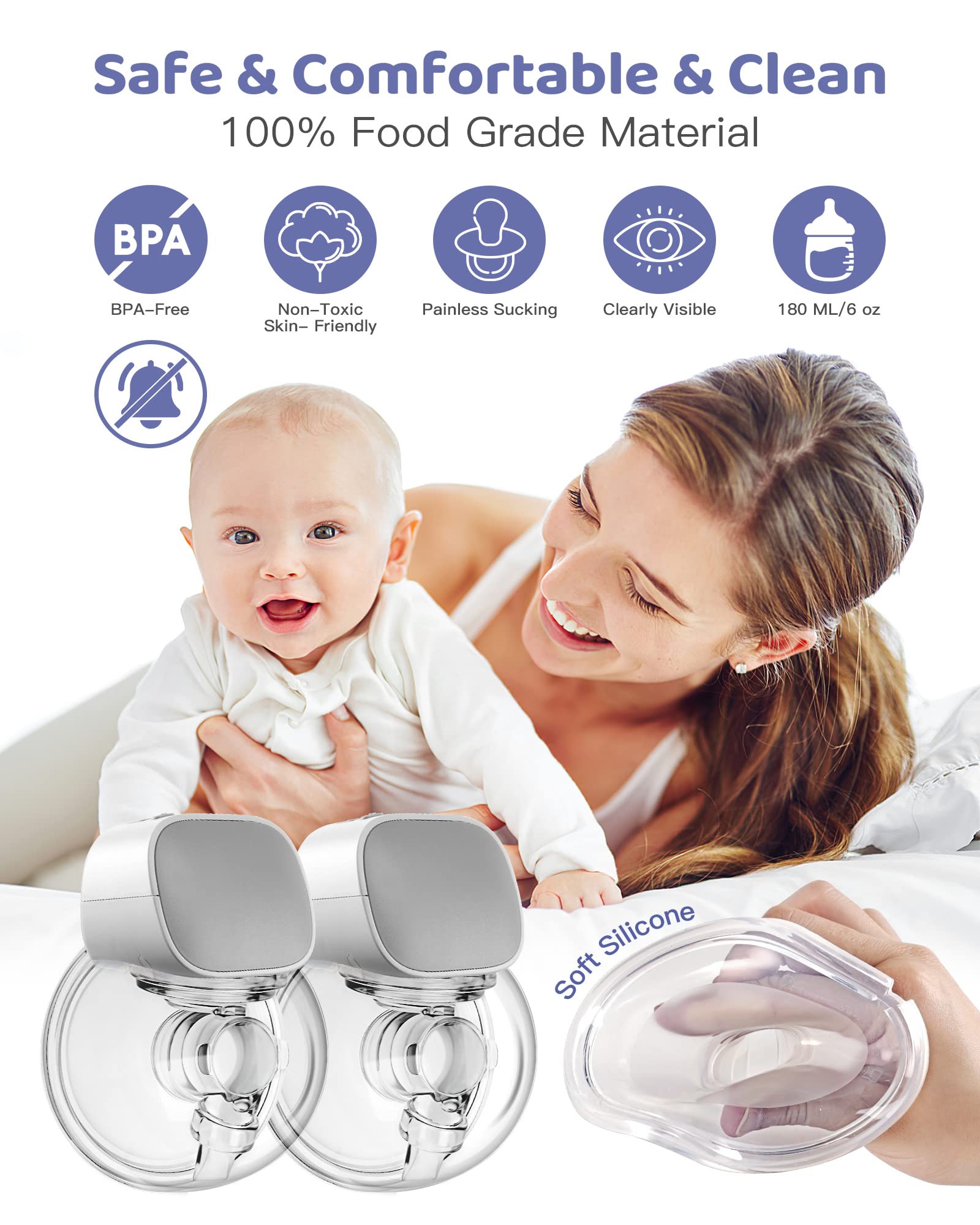 Kompoll Wearable Breast Pump Double Electric Breast Pump 24 mm Hands-Free Breast Pump 2 Mode & 5 Levels Portable Breast Pump Electric Worn in-Bra Wireless Breast Pump Breastfeeding Gray