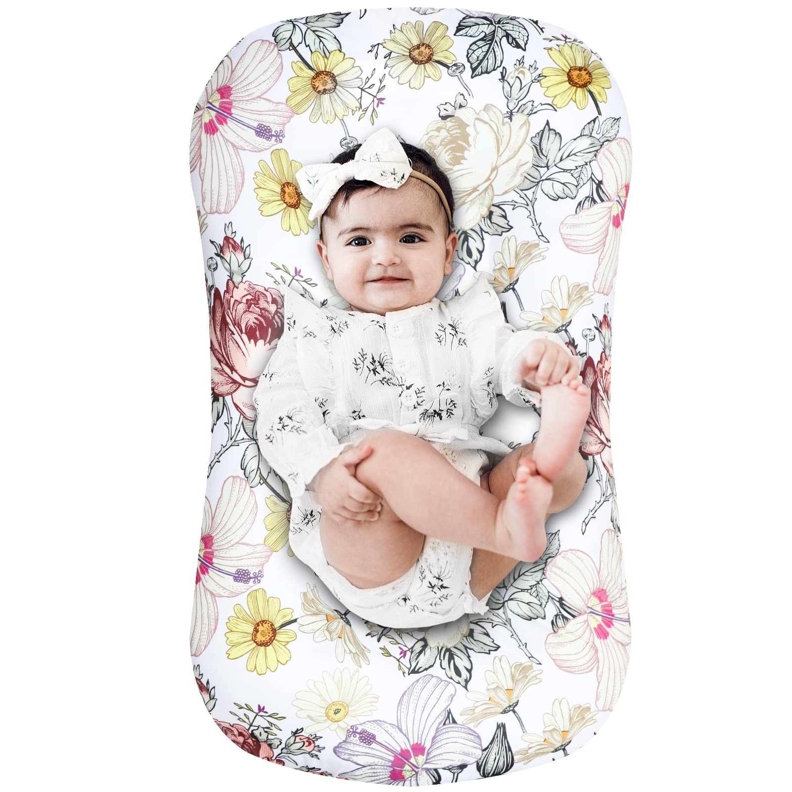 Newborn Lounger Cover for Boys Girls, Soft Snug Fitted Baby Lounger Slipcover, Removable Cover for Infant Lounger Pillow, Floral