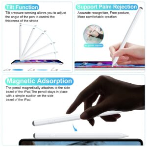 Stylus Pen with Palm Rejection Tilt Detection, Active Digital Pencil Compatible with Apple iPad 2018 and Later, iPad Pro 11&12.9 inch, iPad 6/7/8/9th, iPad Mini 5/6, iPad Air 3/4/5 Gen