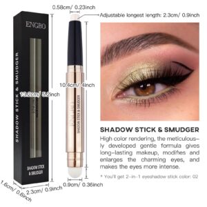 LOKFAR Eye-Shadow Stick Makeup Cosmetics Eye Brightener Stick, Rotatable Cream Eye Shadow Pencil, Glitter Shimmer Eyeshadow Stick with Soft Brush for Eye Makeup (02# Light Gold Shimmer)