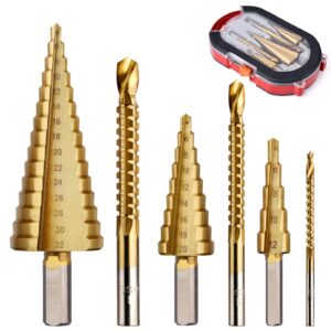 weaverbird drill bit set - step drill bit set (3pcs) and serrated drill bit set (3pcs), titanium coated hss multifunctional drill set, 3-8mm serrated saw drill bit for wood metal plastic