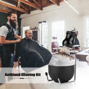 Aethland Shaving Brush Set for Men, 4 in 1 Include 100g Shaving soap, Badger Shaving Brush and Stainless Steel Shaving Stand & Shaving Bowl for Husband Father Birthday Boyfriend Gifts（B Black)