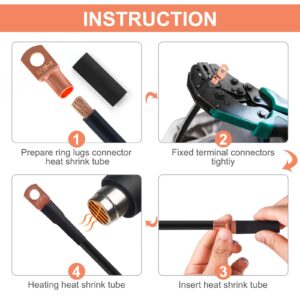 Copper Wire Lugs,Terminal Connectors,Used on AWG12 10 8 6 4 2 Cable,Heat Shrink Set,Bare Copper Eyelets,Ring Terminals Connectors,64Pcs Battery Cable Lugs Ends and 66Pcs Heat Shrink Tubing (130PCS)