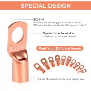 Copper Wire Lugs,Terminal Connectors,Used on AWG12 10 8 6 4 2 Cable,Heat Shrink Set,Bare Copper Eyelets,Ring Terminals Connectors,64Pcs Battery Cable Lugs Ends and 66Pcs Heat Shrink Tubing (130PCS)