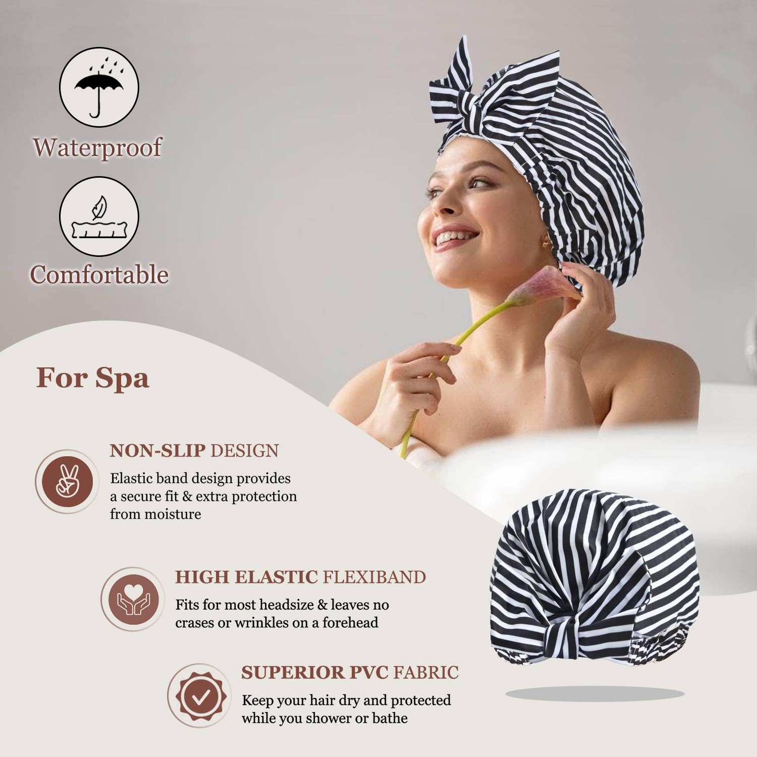 2 PCS Shower Caps for Women Resuable Waterproof Adjustable Shower Caps with Bowknot Hair Bath Cap for Natural Hair