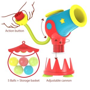 Yookidoo Toddler Kids Bath Toys (Ages 4-8) - Water Cannon Ball Blaster - Suction Cups to Any Bath Tub or Shower - Includes 5 Balls & Hoop to Shoot Through - Turn Bath Time into Endless Fun for Kids!