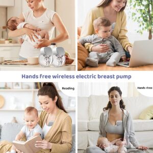 Kompoll Wearable Breast Pump Double Electric Breast Pump 24 mm Hands-Free Breast Pump 2 Mode & 5 Levels Portable Breast Pump Electric Worn in-Bra Wireless Breast Pump Breastfeeding Gray