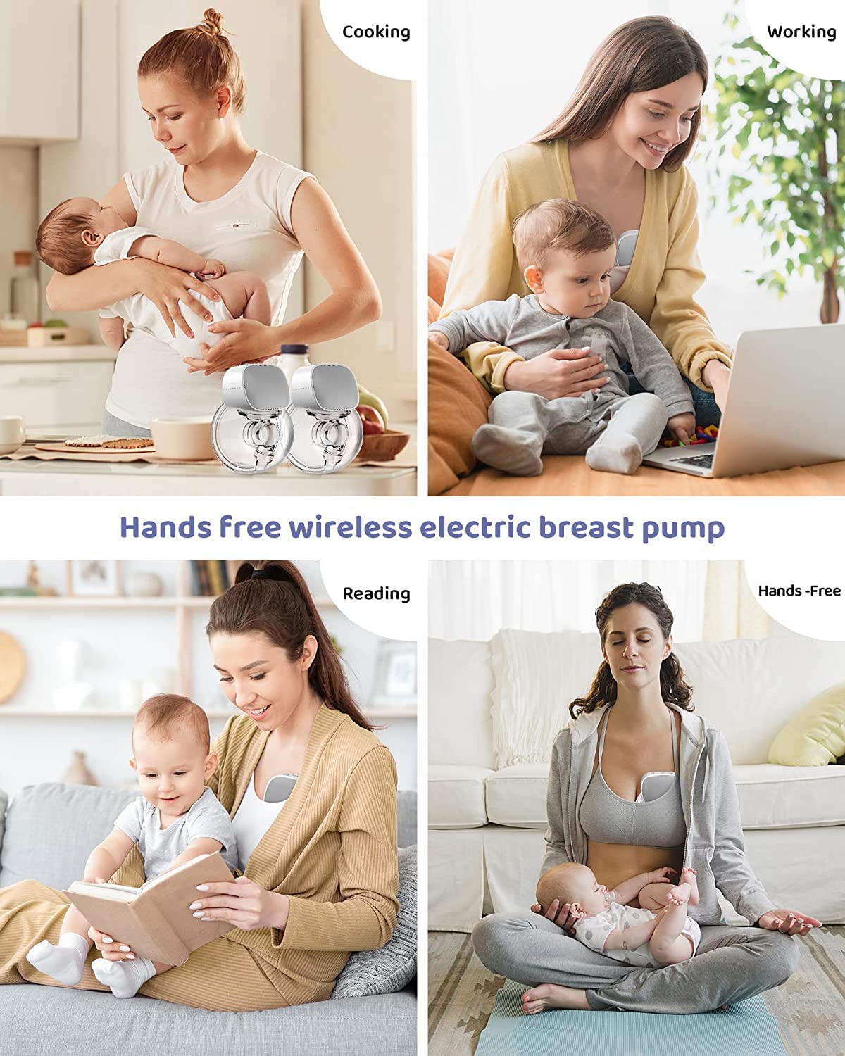 Kompoll Wearable Breast Pump Double Electric Breast Pump 24 mm Hands-Free Breast Pump 2 Mode & 5 Levels Portable Breast Pump Electric Worn in-Bra Wireless Breast Pump Breastfeeding Gray