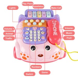 Children Telephone Toy Cartoon Simulated Landline Smartphone Drag Function Call Play Piano Early Education Music Learn Hit Hamster Children Enlightenment Brain Toys Creative Gift for Kids