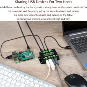 Industrial Grade USB HUB with 4X USB 2.0 Ports, Switchable Dual Hosts, Support Multi System Multi Protections ESD Protection TVS Diode Compatible with Linux, Windows 11/10 / 8.1/8 / 7 / XP