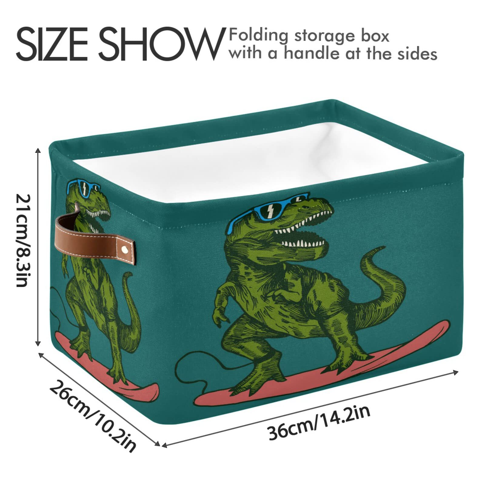 Dinosaur Skateboard Storage Basket Bin with Handles, Large Rectangular Storage Cube Funny Animal Collapsible Storage Box Organizer Decor for Kids Toys Nursery Shelf Closet Bathroom Basket 1 Pack