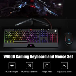 USB Wired Gaming Keyboard Mouse Set, 104 Keys, 10 RGB Backlit Modes, 19 Keys Anti-Ghost Keyboard, 1200-7200 DPI Mouse (White)