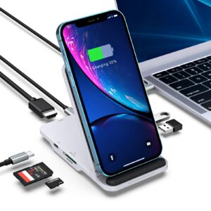 cplus 15w mobile wireless charger & 7 in 1 usb c hub for ipad pro/air 2021 2020, macbook, multiport adapter for type c devices (4k hdmi usb3.0 sd/tf card reader 100w pd) (white)