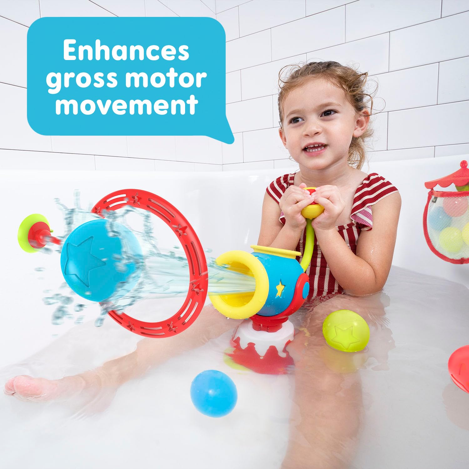 Yookidoo Toddler Kids Bath Toys (Ages 4-8) - Water Cannon Ball Blaster - Suction Cups to Any Bath Tub or Shower - Includes 5 Balls & Hoop to Shoot Through - Turn Bath Time into Endless Fun for Kids!