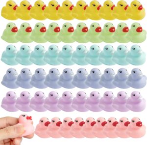 haooryx 60pcs macaron color miniature rubber duckies mini pastel float ducky pool toy novelty squeeze smile ducks for kids birthday party favors basket stuffer baby bath toys decorations