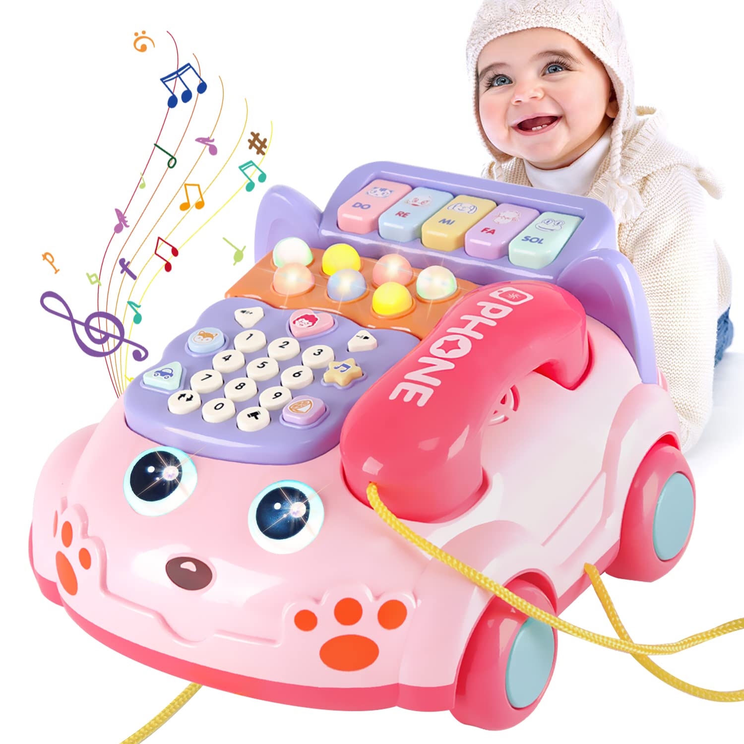 Children Telephone Toy Cartoon Simulated Landline Smartphone Drag Function Call Play Piano Early Education Music Learn Hit Hamster Children Enlightenment Brain Toys Creative Gift for Kids