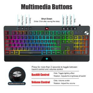 USB Wired Gaming Keyboard Mouse Set, 104 Keys, 10 RGB Backlit Modes, 19 Keys Anti-Ghost Keyboard, 1200-7200 DPI Mouse (White)