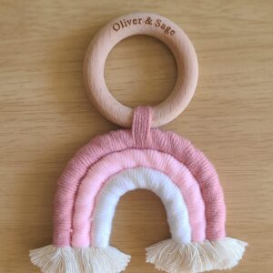 Oliver and Sage Macrame Rainbow Teether | Teething Toy | Cotton with Natural Wood Handle