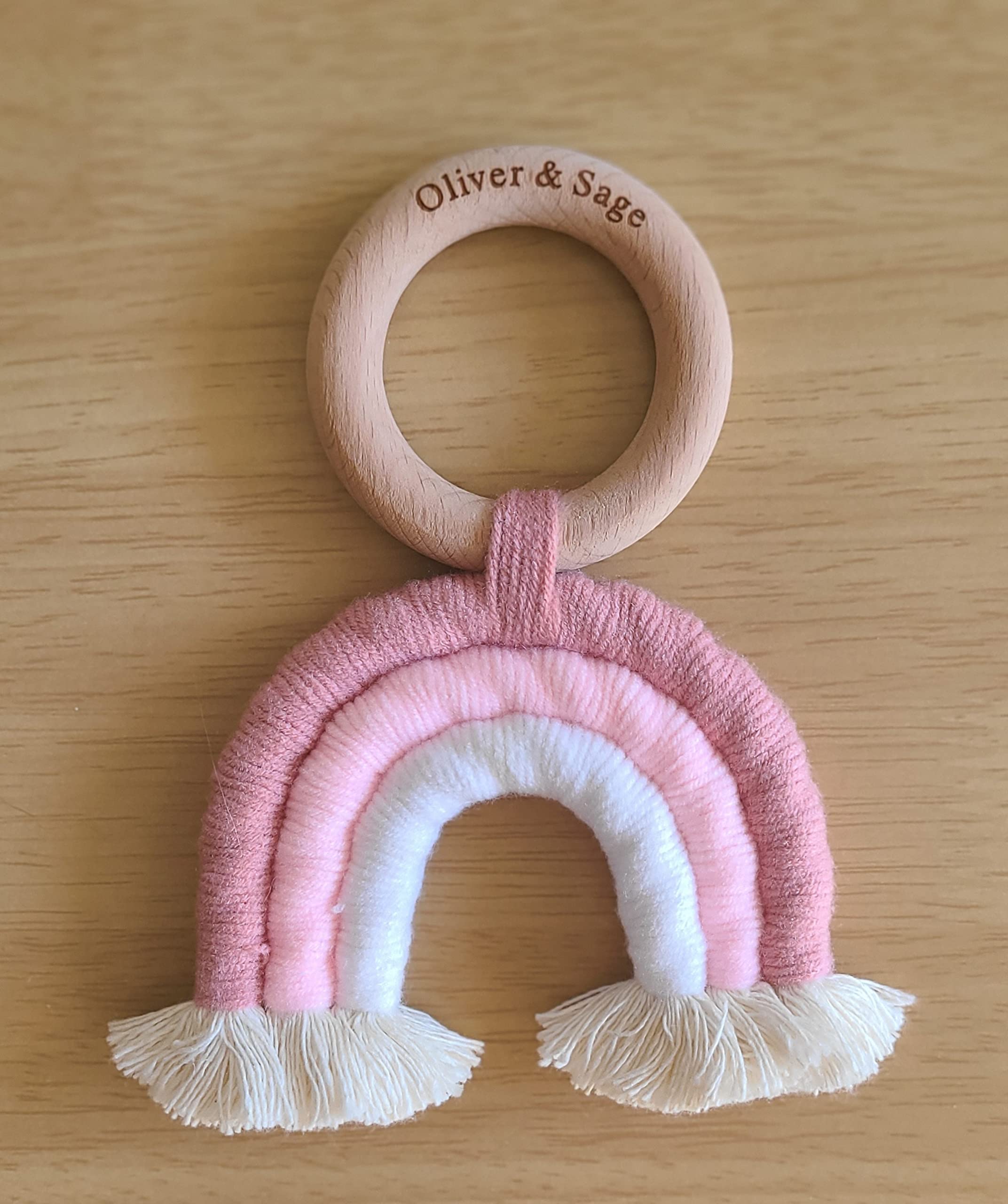 Oliver and Sage Macrame Rainbow Teether | Teething Toy | Cotton with Natural Wood Handle