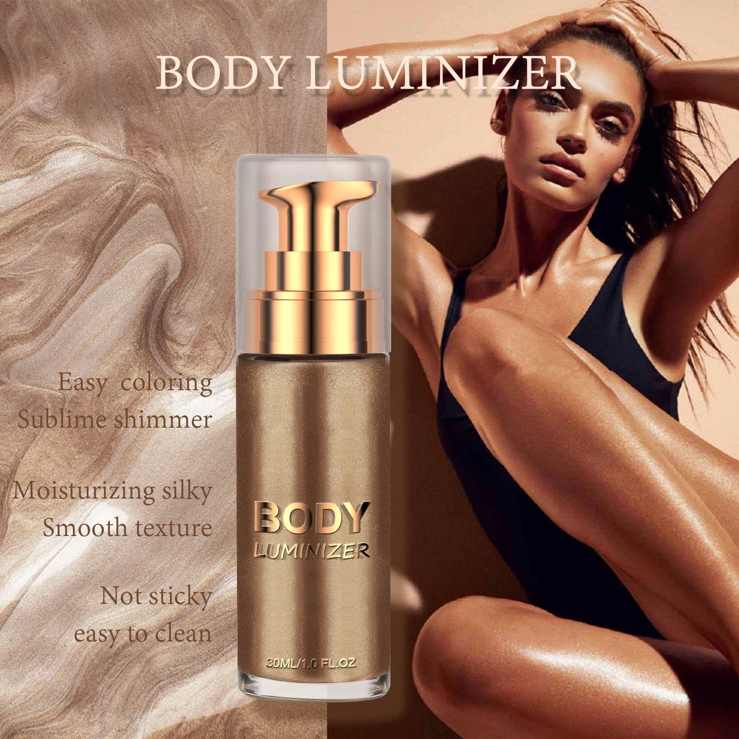 Body Luminizer, Highlighter Makeup Waterproof Moisturizing Glow Illuminator Liquid Foundation for Face & Body,Smooth Body Shimmer Lotion(#03 Glistening Bronze）