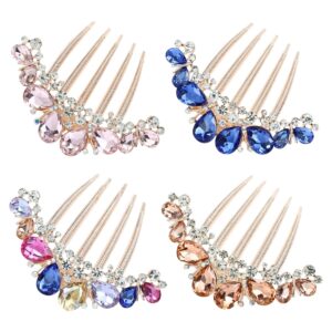 insowni 4 pack luxury glitter sparkly gems crystal rhinestones pearl metal hair side combs slides with long teeth bun chignon updo hairpins barrettes hair clips accessories for women girls