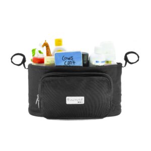 fullyuse 2 in 1 stroller organizer with wipes warmer, 2 insulated cup holder, adjustable non-slip strap, trash pocket, magnetic seals, large capacity for baby essential, durable waterproof material